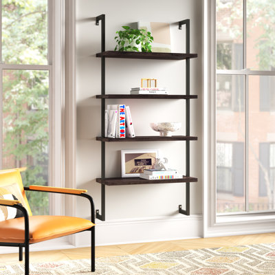 Zachary 64 H x 30 W Metal Ladder Bookcase Color Nutmeg Black